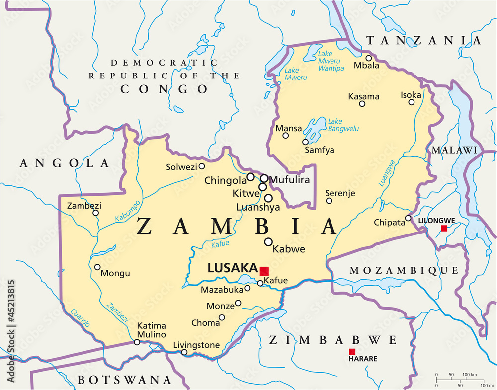 Zambia map (Sambia Landkarte) Stock Vector | Adobe Stock