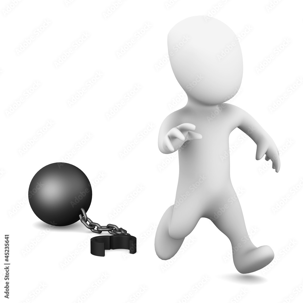 3d Little man free from shackles Stock Illustration | Adobe Stock