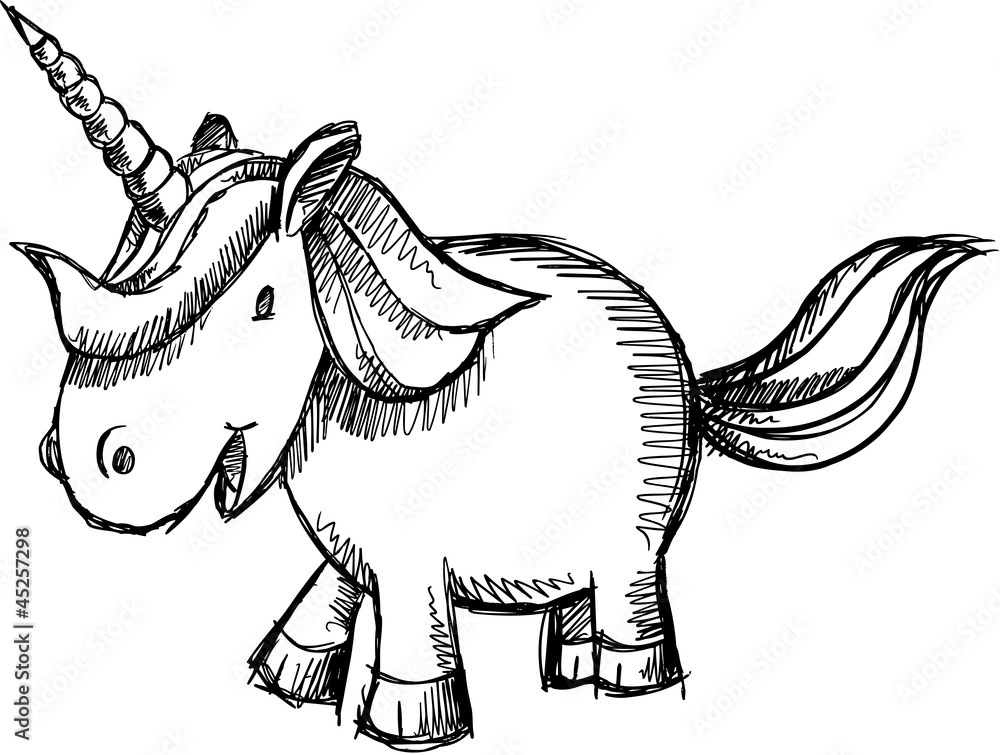 Cute Unicorn Sketch Doodle Vector Stock Vector | Adobe Stock
