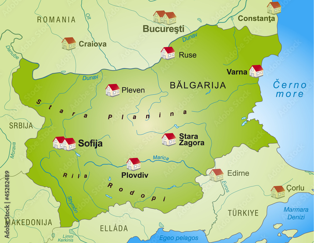 Map of Bulgaria with neighboring countries as an overview Stock ...