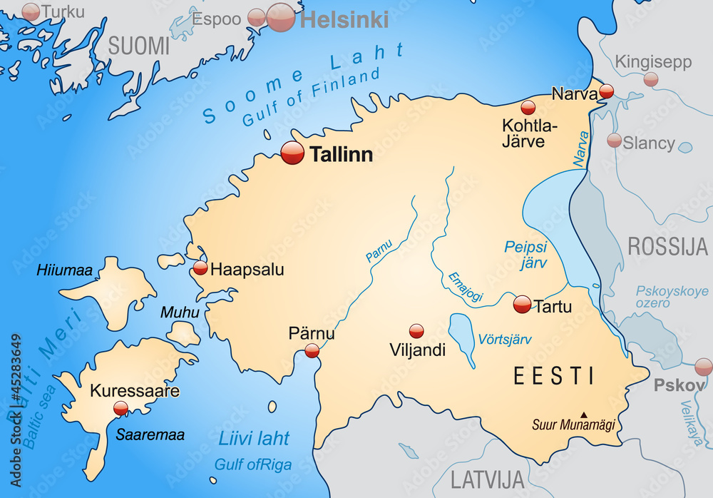 Overview map of Estonia with neighboring countries Stock Illustration ...