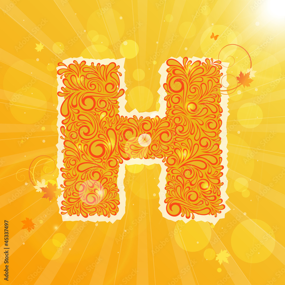 Autumn pattern alphabet with swirls. Letter H Stock Vector | Adobe Stock
