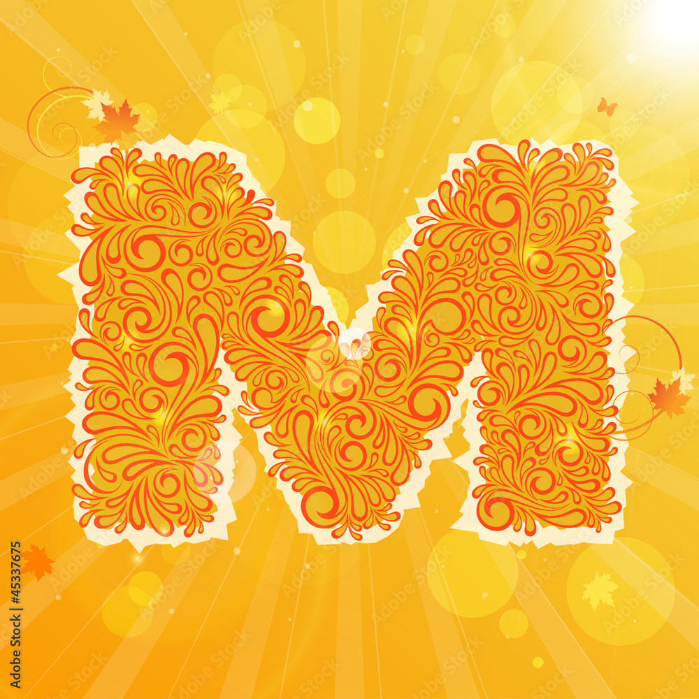 Autumn pattern alphabet with swirls. Letter M Stock Vector | Adobe Stock