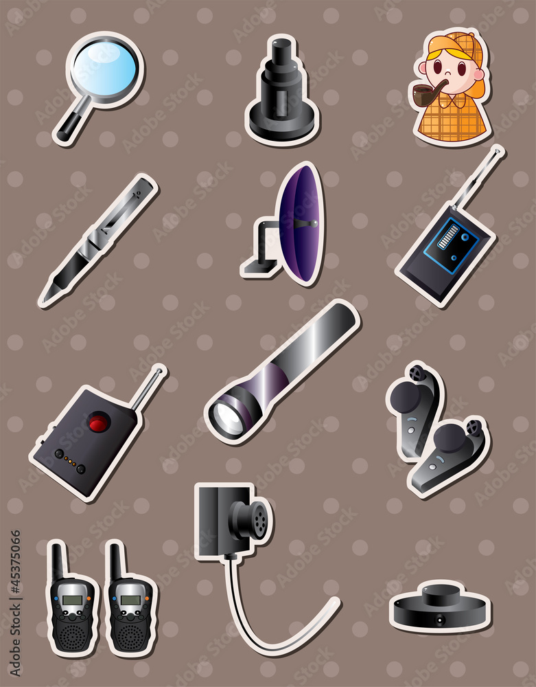 Cartoon detective equipment stickers Stock Vector | Adobe Stock