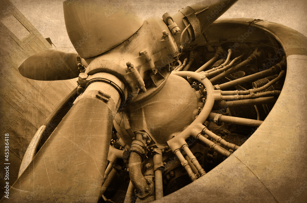 Old aircraft engine, vintage plane close up Stock Photo | Adobe Stock