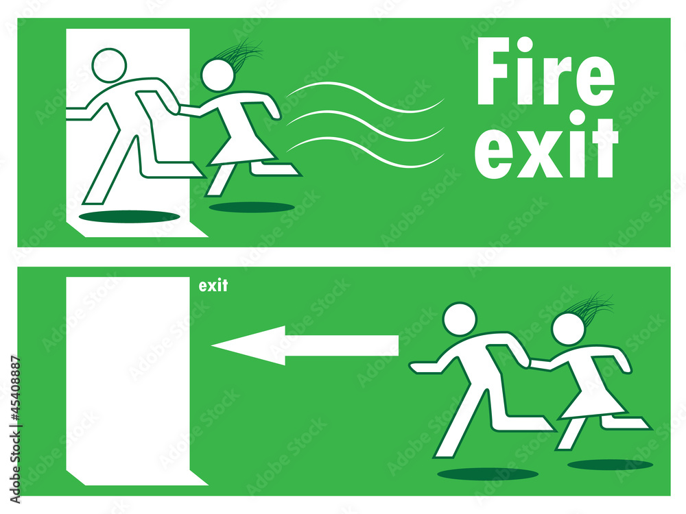 Emergency fire exit door and exit door, sign with human figure Stock ...