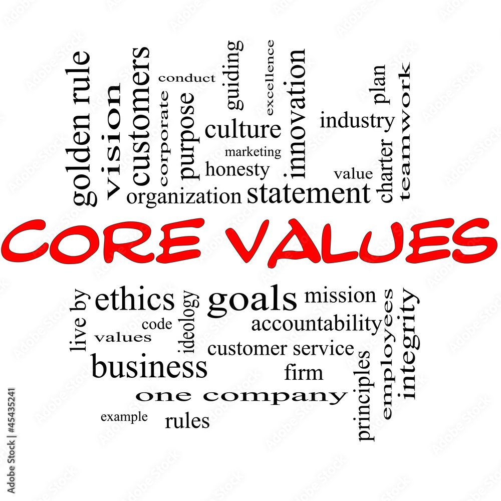 Core Values Word Cloud Concept in Red & Black Stock Illustration ...