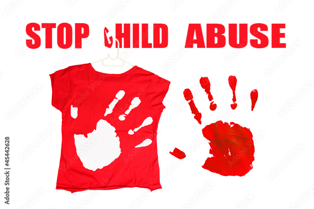 Stop child abuse - red shirt and red hand print isolated Stock Photo ...