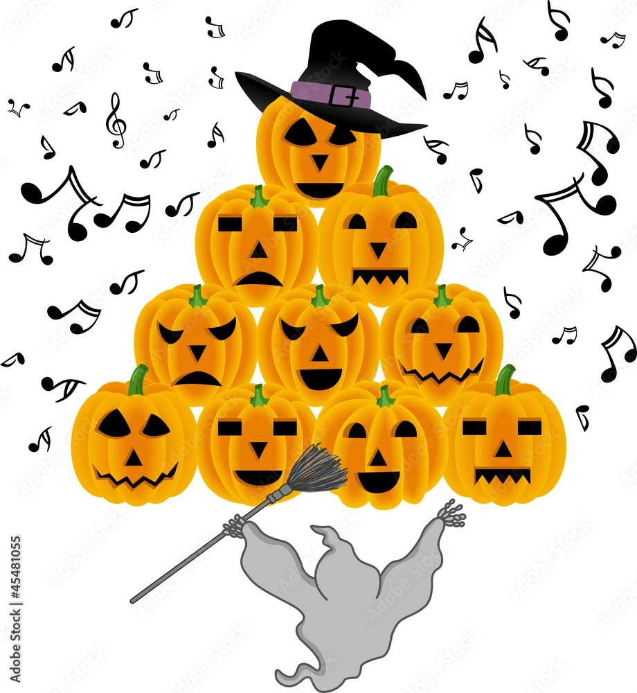 Vintage halloween ghost singing pumpkins Stock Vector | Adobe Stock