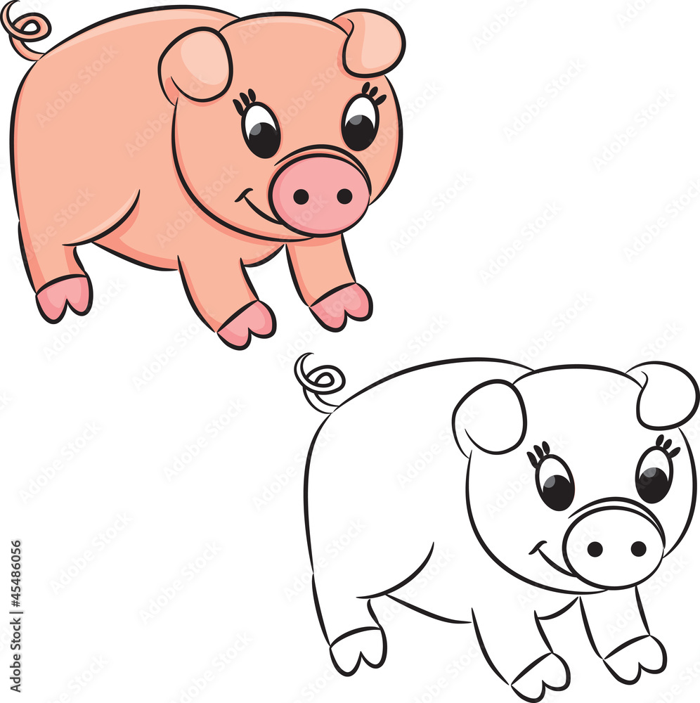 Cartoon pig. Coloring book. Vector illustration. Stock Vector | Adobe Stock