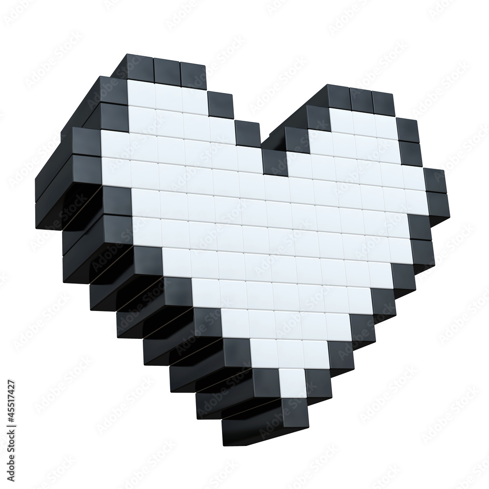 3D pixel heart isolated on white background.3D maded pixel image Stock ...