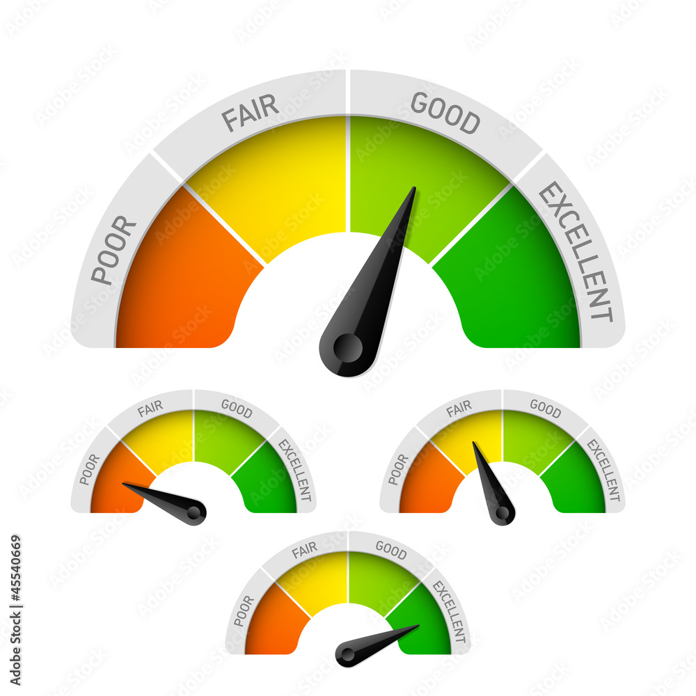 Poor, fair, good, excellent - rating meter Stock Vector | Adobe Stock