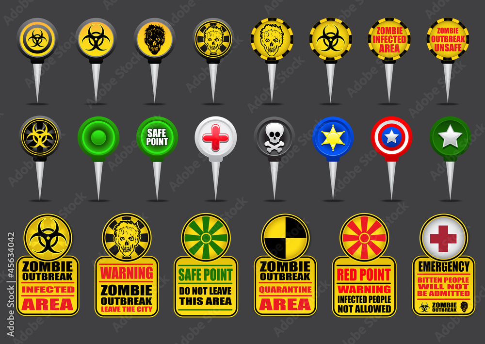 Zombie Apocalypse Map Sings and Icons Stock Vector | Adobe Stock