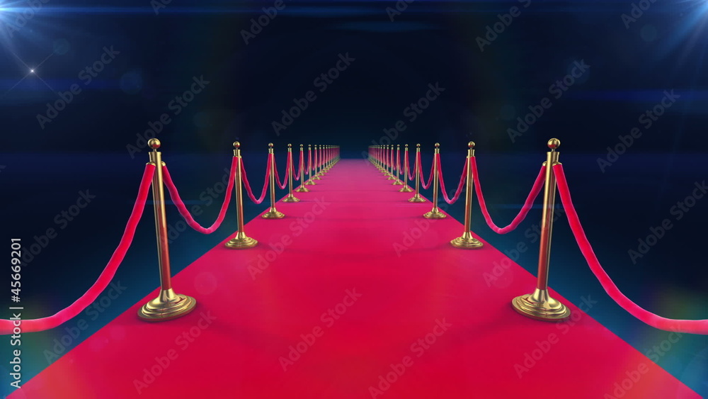 Unrolling Red Carpet animation and paparazzi camera flashes. Stock ...