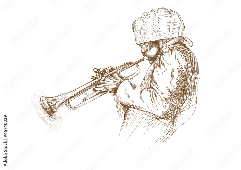 trumpeter, hand drawing, this is original sketch Stock Illustration ...