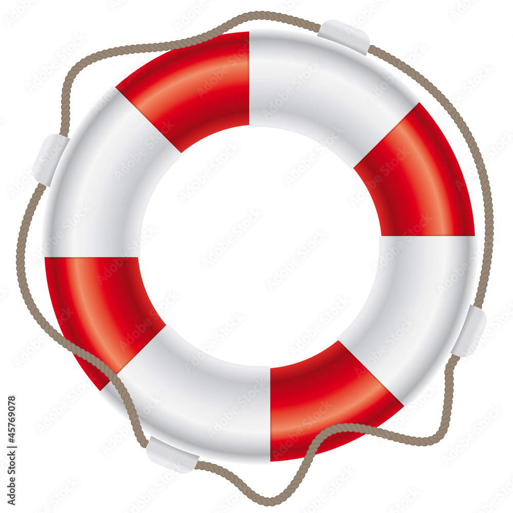 Rettungsring mit Seil auf weißem Hintergrund Stock Illustration | Adobe ...