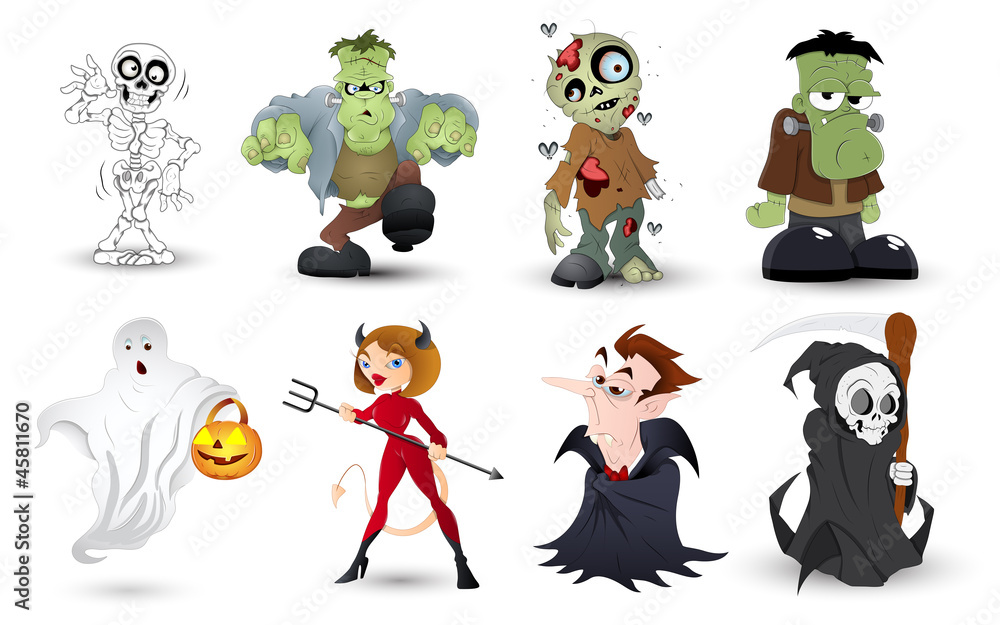 Detailed Halloween Characters Illustration Set in Vector Stock Vector ...