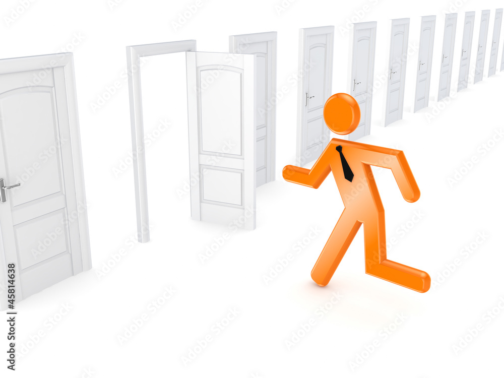 3d small person running through opened door. Stock Illustration | Adobe ...