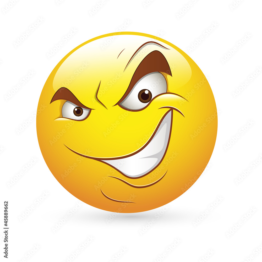 Smiley Emoticons Face Vector - Cunning evil Expression Stock Vector ...