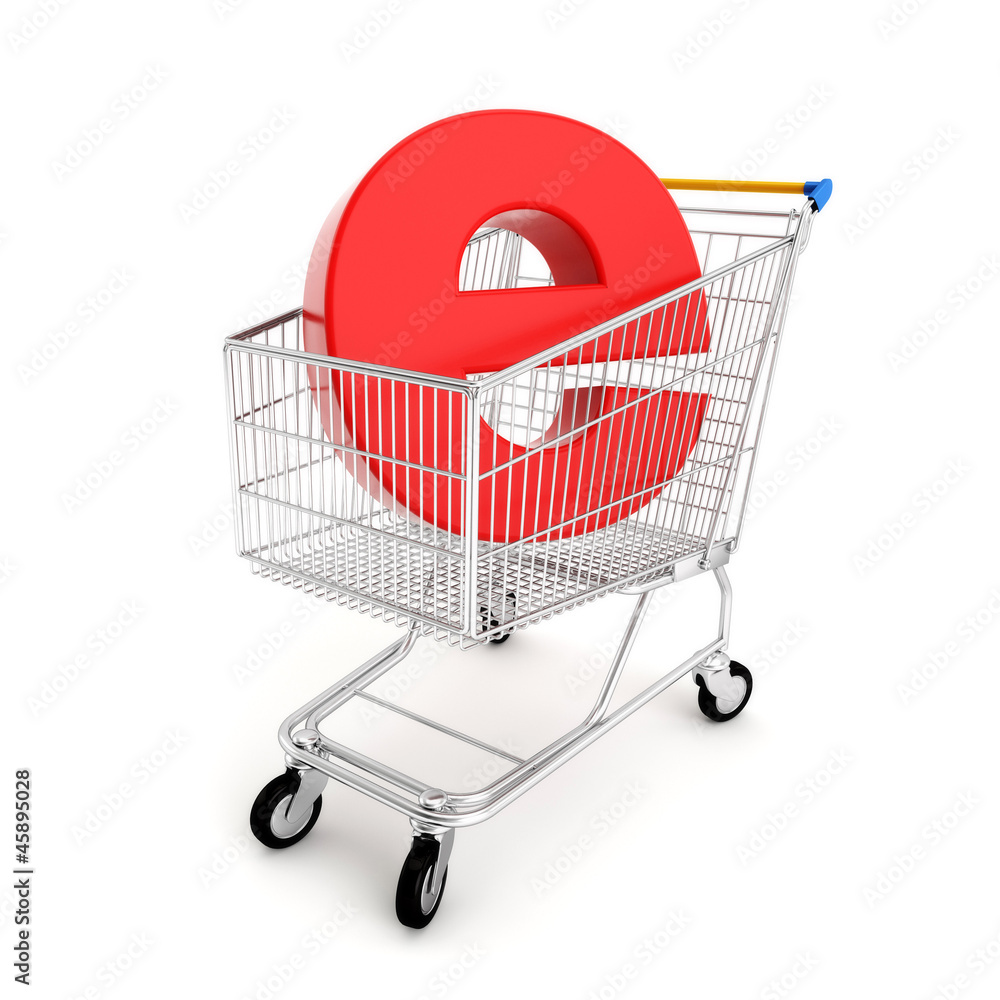 3d shopping cart with red letter e, e-shop concept Stock Illustration ...
