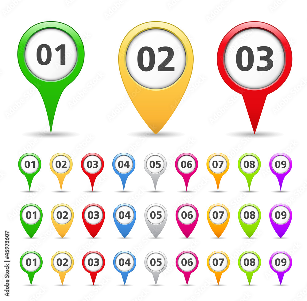 Map markers with numbers Stock Vector | Adobe Stock