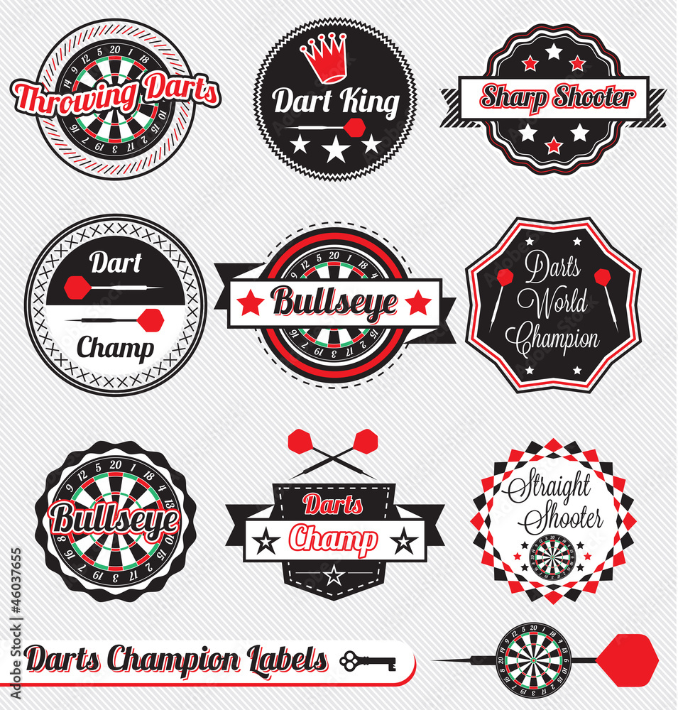 Vector Set: Vintage Darts Champion Labels and Icons Stock Vector ...