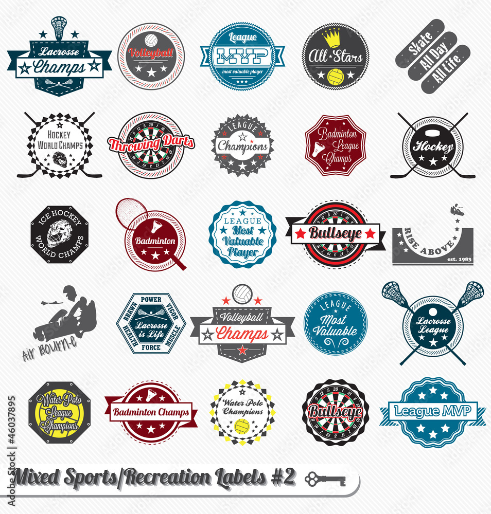 Vector Set: Vintage Mixed Sports Labels and Icons Stock Vector | Adobe ...