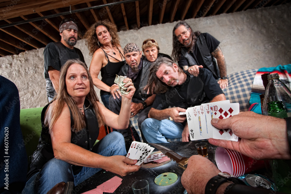 Biker Gang Lady Shows Her Cards Stock Photo | Adobe Stock