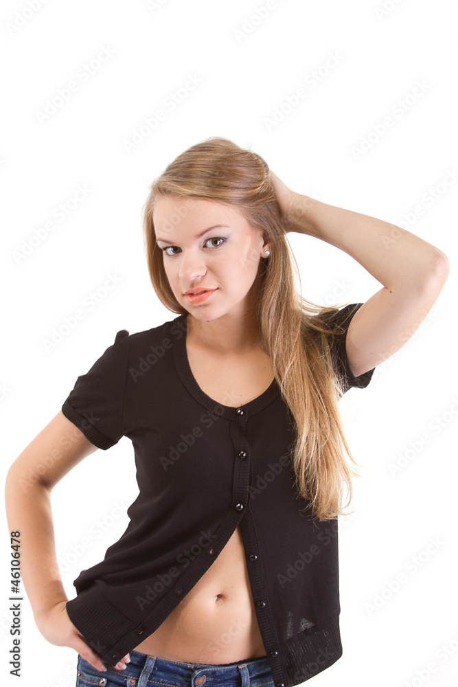 Beautiful blonde girl with bare belly Stock Photo | Adobe Stock