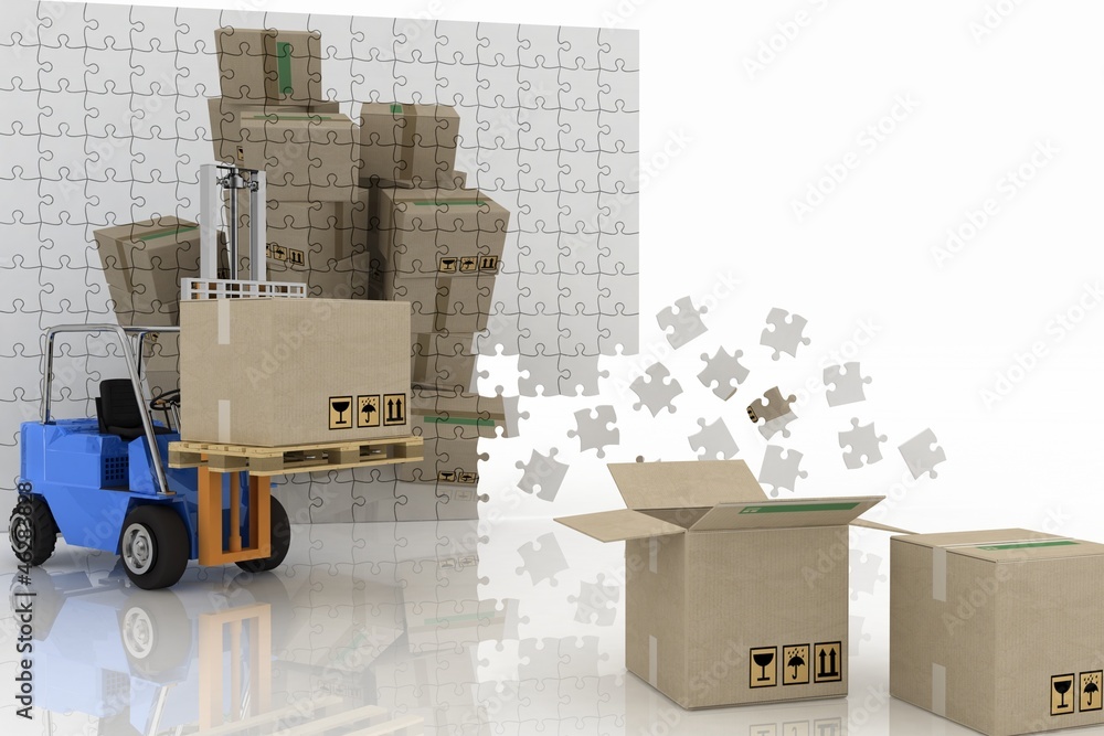boxes shown in the plane of the puzzle and forklift Stock Illustration ...