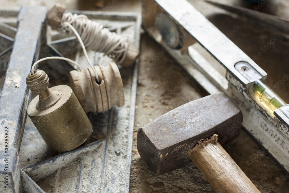 Construction masonry cement mortar tools Stock Photo | Adobe Stock