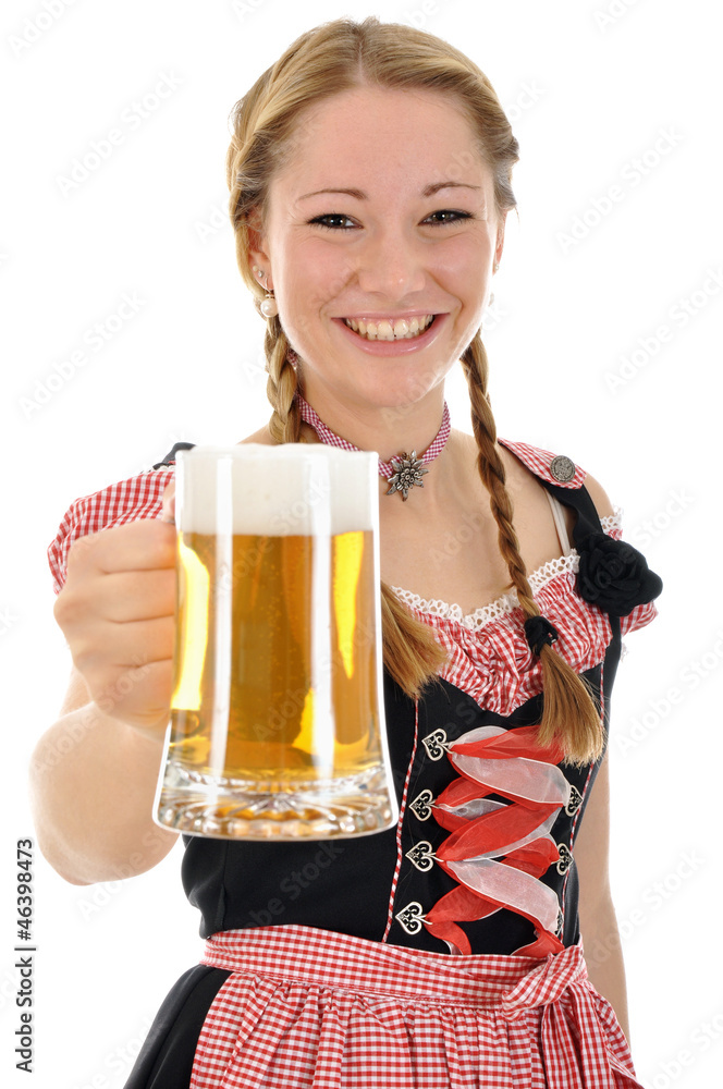 Junge Frau im Dirndl mit Maßkrug Bier Stock Photo | Adobe Stock