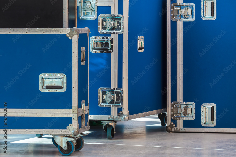 Group of blue flight cases Stock Photo | Adobe Stock