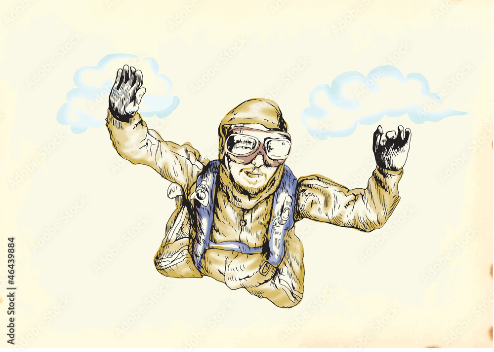 Skydiving, parachutist. Hand drawing into vector Stock Vector | Adobe Stock
