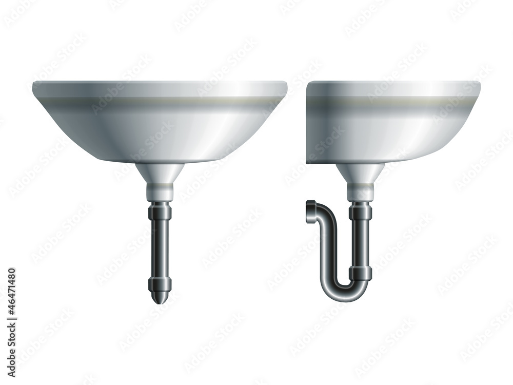 Washing sink side and front view with metal pipe. Eps10 Stock Vector ...