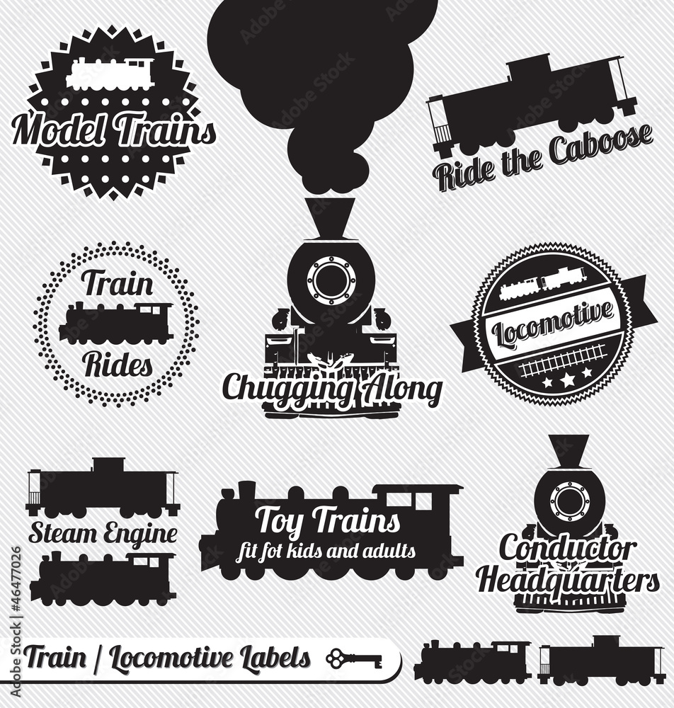 Vector Set: Train and Locomotive Labels and Stickers Stock Vector ...