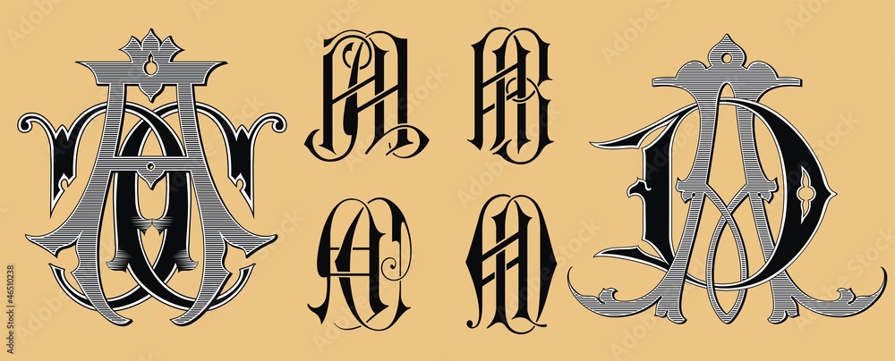 Vintage monogram AA AB AC AD tattoo Stock Vector | Adobe Stock