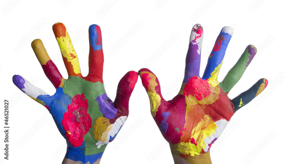 Foto Stock Mani colorate aperte | Adobe Stock