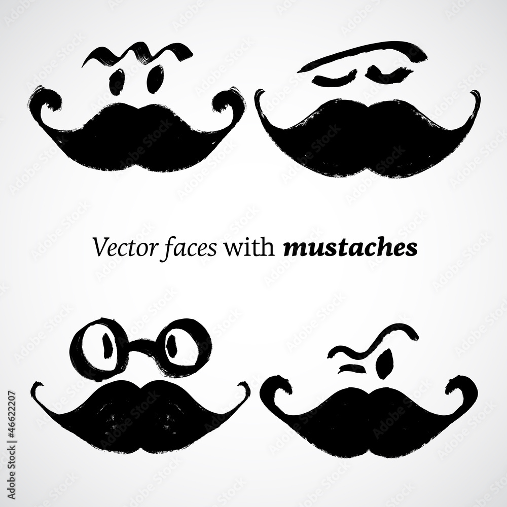 Mustaches with faces vector ink draw set Stock Vector | Adobe Stock