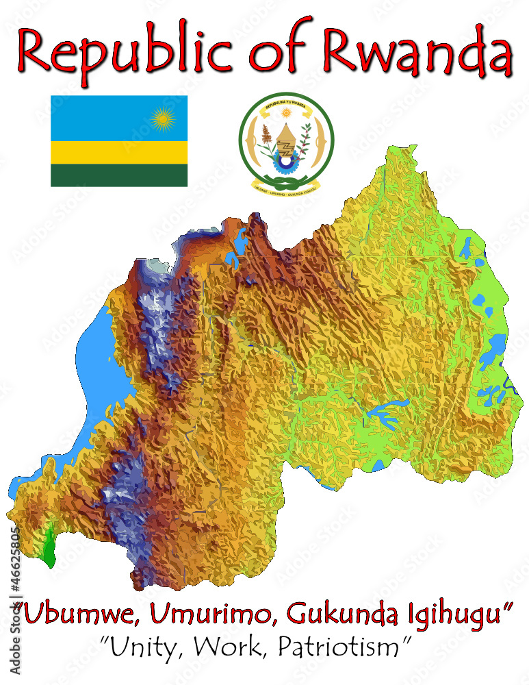 Vetor de Rwanda Africa Asia national emblem map symbol motto do Stock ...