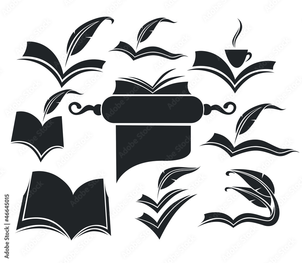 old books, parchment, poetry, literature and history symbols Stock ...
