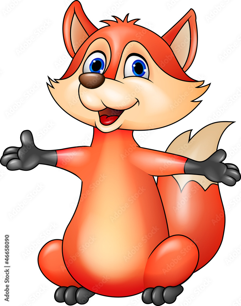 Funny fox cartoon waving Stock Vector | Adobe Stock