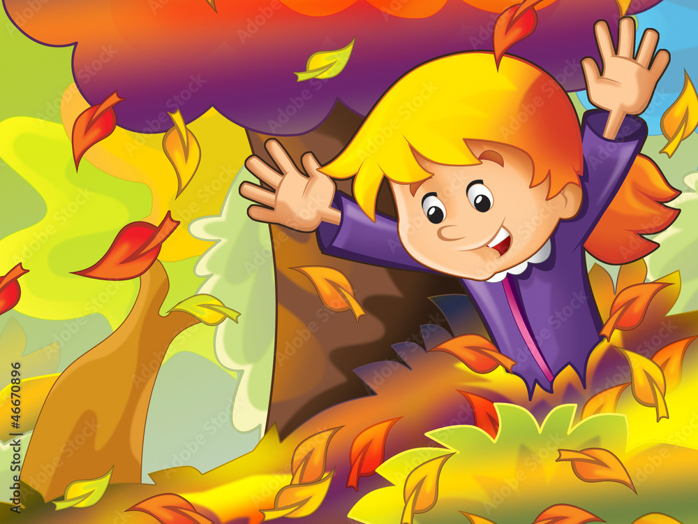 Cartoon kids playing autumn fun Stock Illustration | Adobe Stock