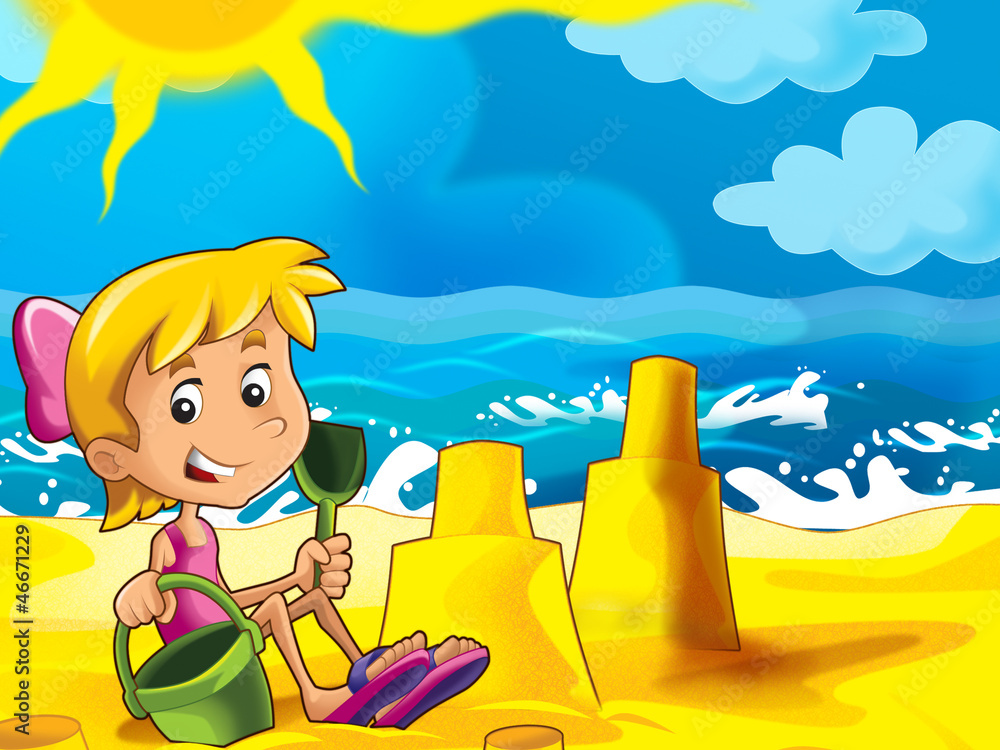 Cartoon play on the beach Stock Illustration | Adobe Stock