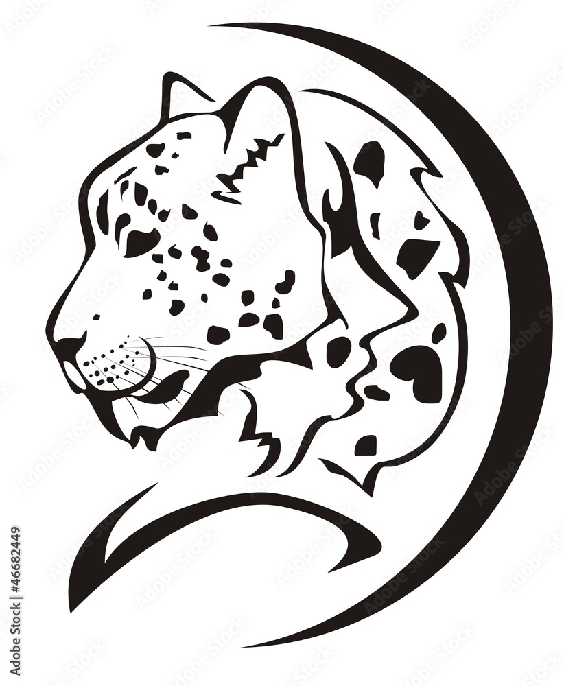 Snow leopard head symbol. Black on the white Stock Vector | Adobe Stock