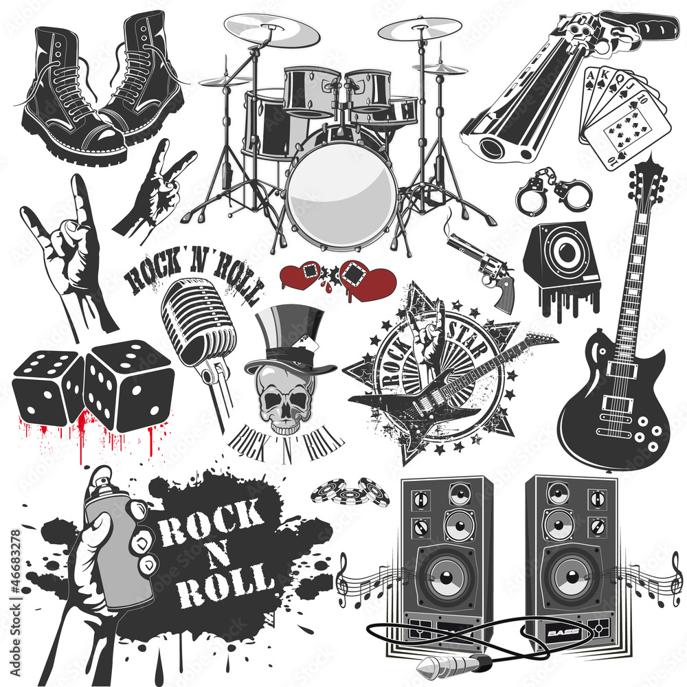 set of vector symbols related to rock and roll Stock Vector | Adobe Stock