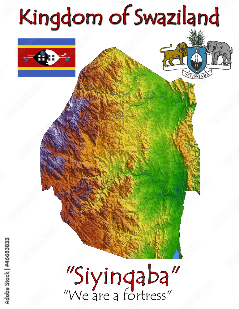 Swaziland Africa national emblem map symbol motto Stock Vector | Adobe ...