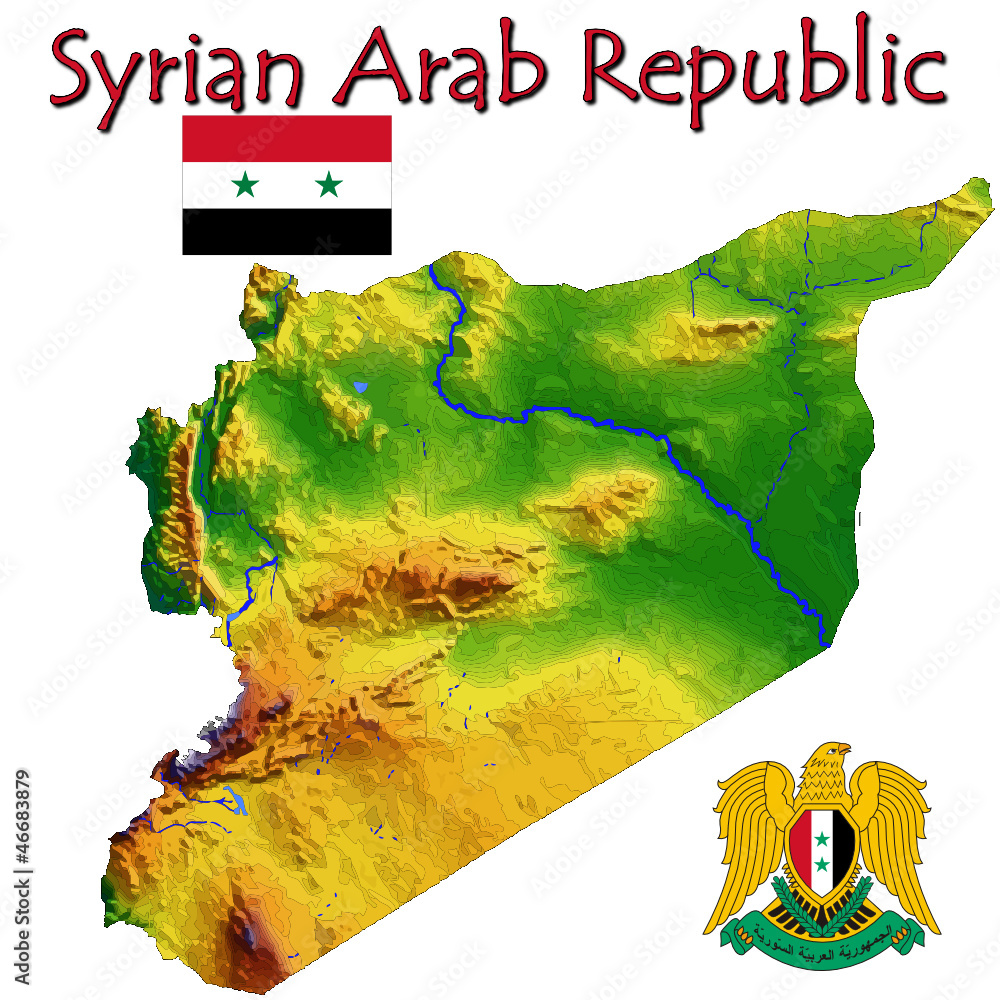 Syria Asia national emblem map symbol motto Stock Vector | Adobe Stock