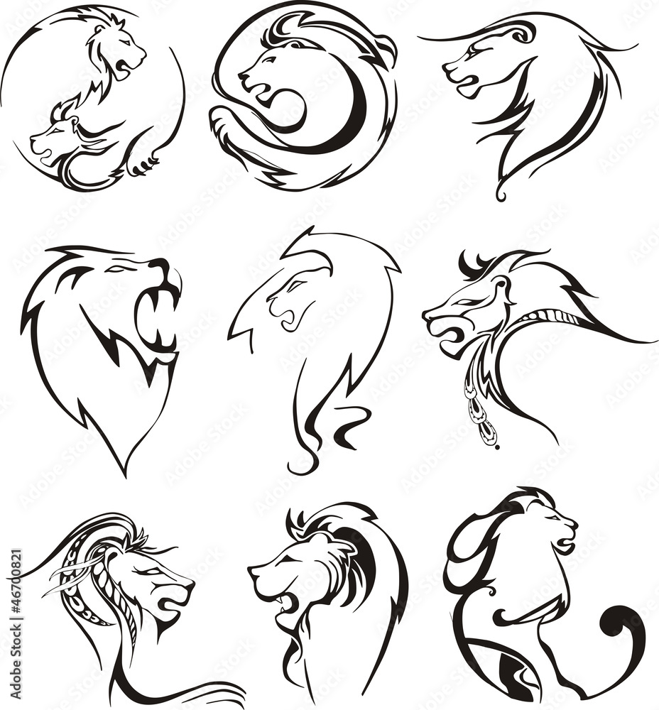 Stylized lion heads Stock Vector | Adobe Stock