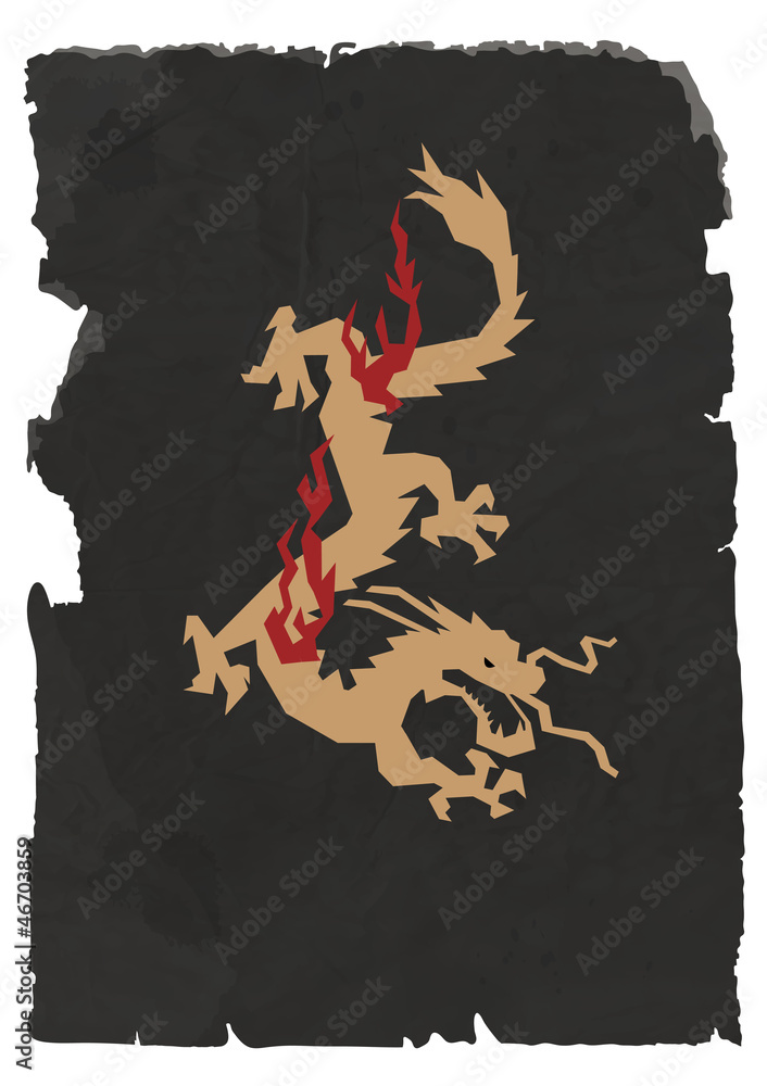 Vector sheet of black torn paper with Chinese Dragon Stock Vector ...